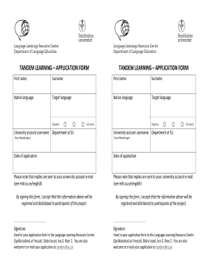 Fillable Online TANDEM LEARNING APPLICATION FORM TANDEM LEARNING ...