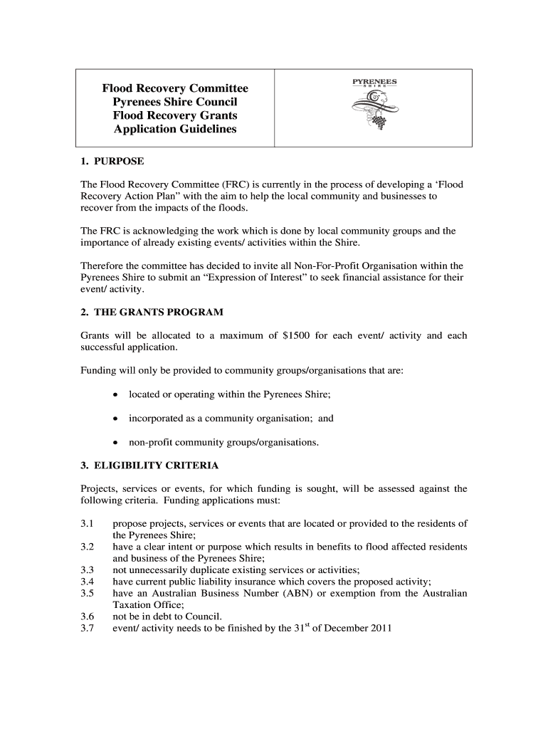 Fillable Online Flood Recovery Grants Application Guidelines Fax Email ...