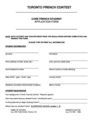 Fillable Online Core Plus and Core French Application Form - York ...