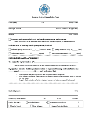 Fillable Online sheridan Housing Cancellation Form. - sheridan Fax ...