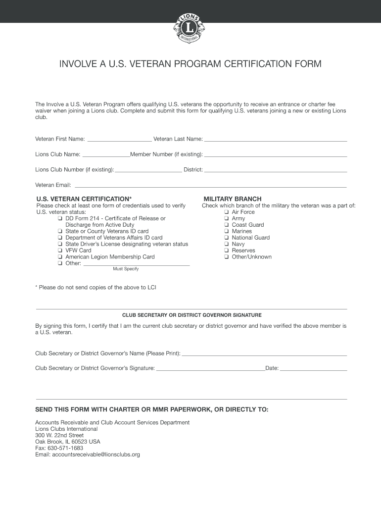 Fillable Online Involve a U.S. Veteran Program Certification Fax Email Print - pdfFiller