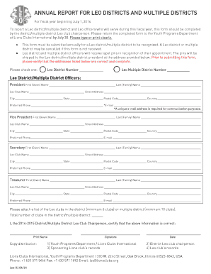 Fillable Online lionsclubs Annual Report for Leo Districts and Multiple ...