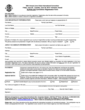 Fillable Online lionsclubs ALPHA LEO Convention Registration Form ...