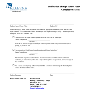 Fillable Online kellogg 2013-2014 High School Verification Form ...