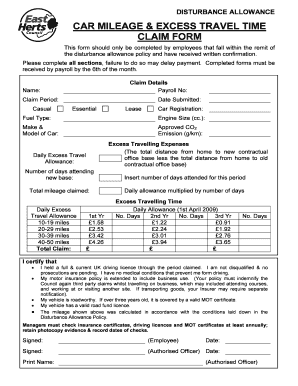 Fillable Online Car mileage & excess travel time claim form - East ...