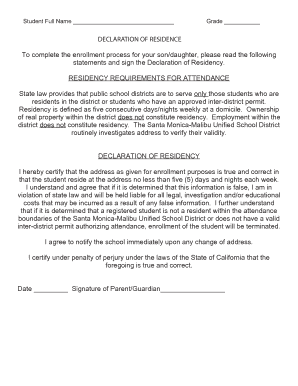 Fillable Online Declaration of Residence b2011bpages - Lincoln Middle ...