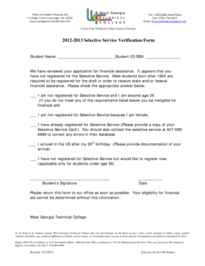 Fillable Online westgatech 2012-2013 Selective Service Verification ...