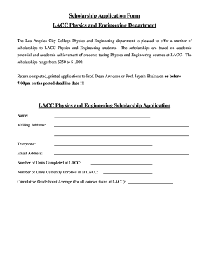 Fillable Online lacitycollege Scholarship Application Form LACC Physics ...