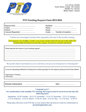 Fillable Online PTO Funding Request Form 2013-2014 - Town of Hull Fax ...