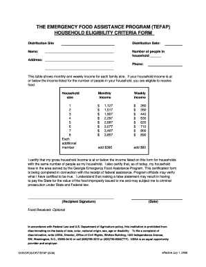 Fillable Online TEFAP Application.xlsx Fax Email Print - pdfFiller