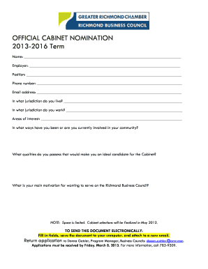 Fillable Online Nominate yourself or another individual for the ...