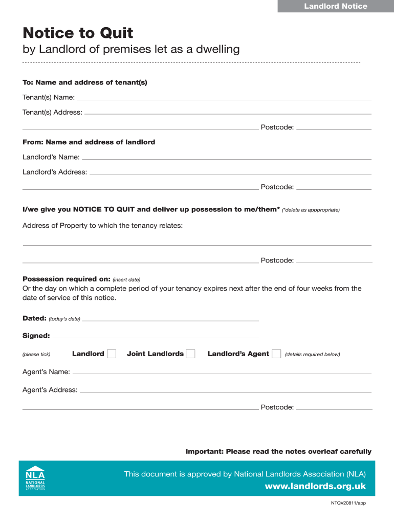 Notice To Quit Fill Online Printable Fillable Blank PdfFiller