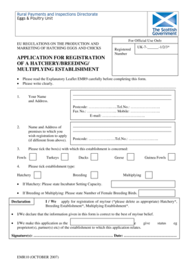 Fillable Online scotland gov Application for Registration of a Hatchery ...