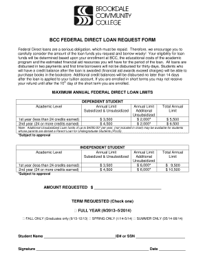 Fillable Online BCC FEDERAL STAFFORD LOAN REQUEST FORM Fax Email Print ...