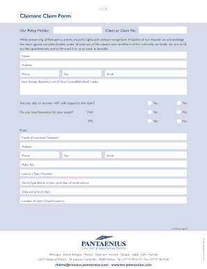 Fillable Online Claimant Claim Form - Pantaenius Fax Email Print ...