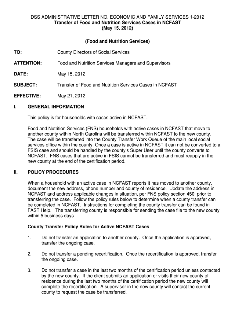 Fillable Online Transfer of Food and Nutrition Services Cases in NCFAST ...