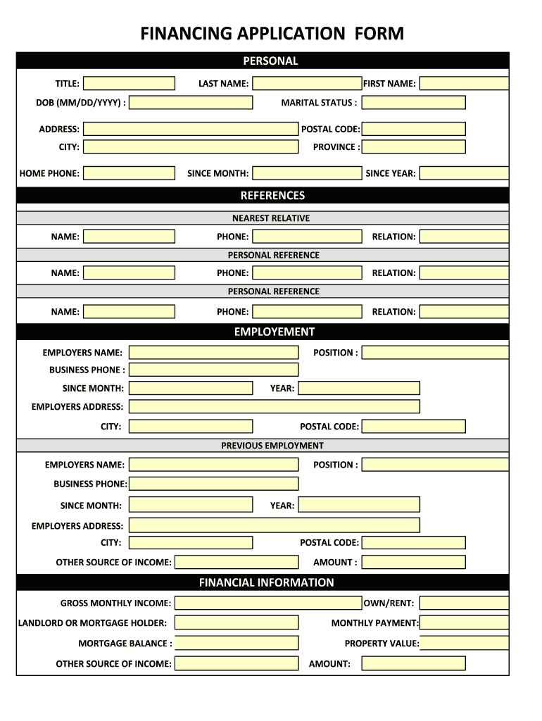 Fillable Online Financing Application Fax Email Print - pdfFiller