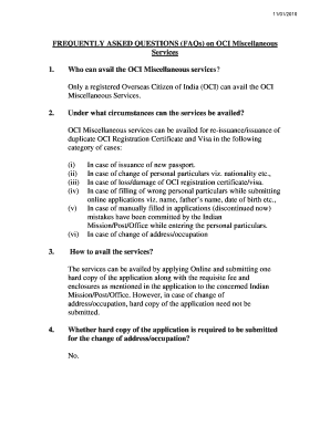 Fillable Online FREQUENTLY ASKED QUESTIONS (FAQs) on OCI Miscellaneous ...