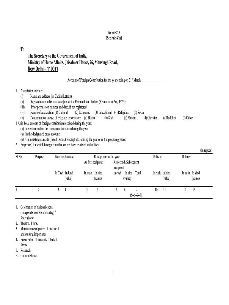 Form FC-3 Foreign Contribution Account - Blank Fillable Template | Fill ...