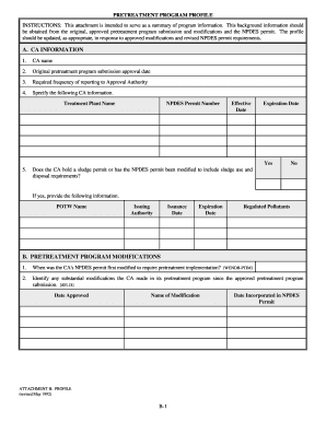 Fillable Online deq state or EPA Pretreatment Form - Attachment B ...