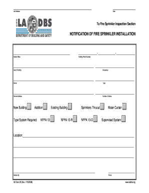 Fillable Online ladbs NOTIFICATION OF FIRE SPRINKLER INSTALLATION ...