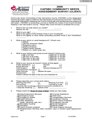 Fillable Online sbcounty 2009 capsbc community needs assessment survey ...