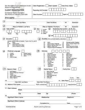 Fillable Online sbcounty Substance Abuse Services Client Registration ...