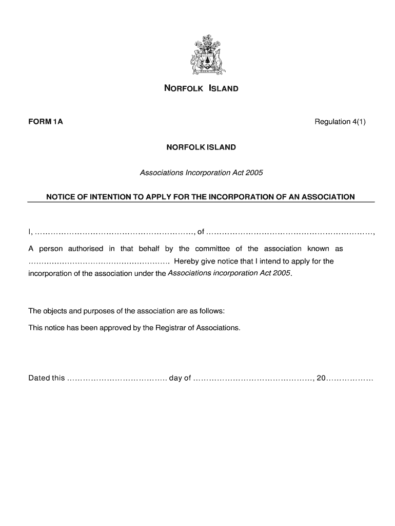 Fillable Online NOTICE OF INTENTION TO APPLY FOR THE INCORPORATION OF ...