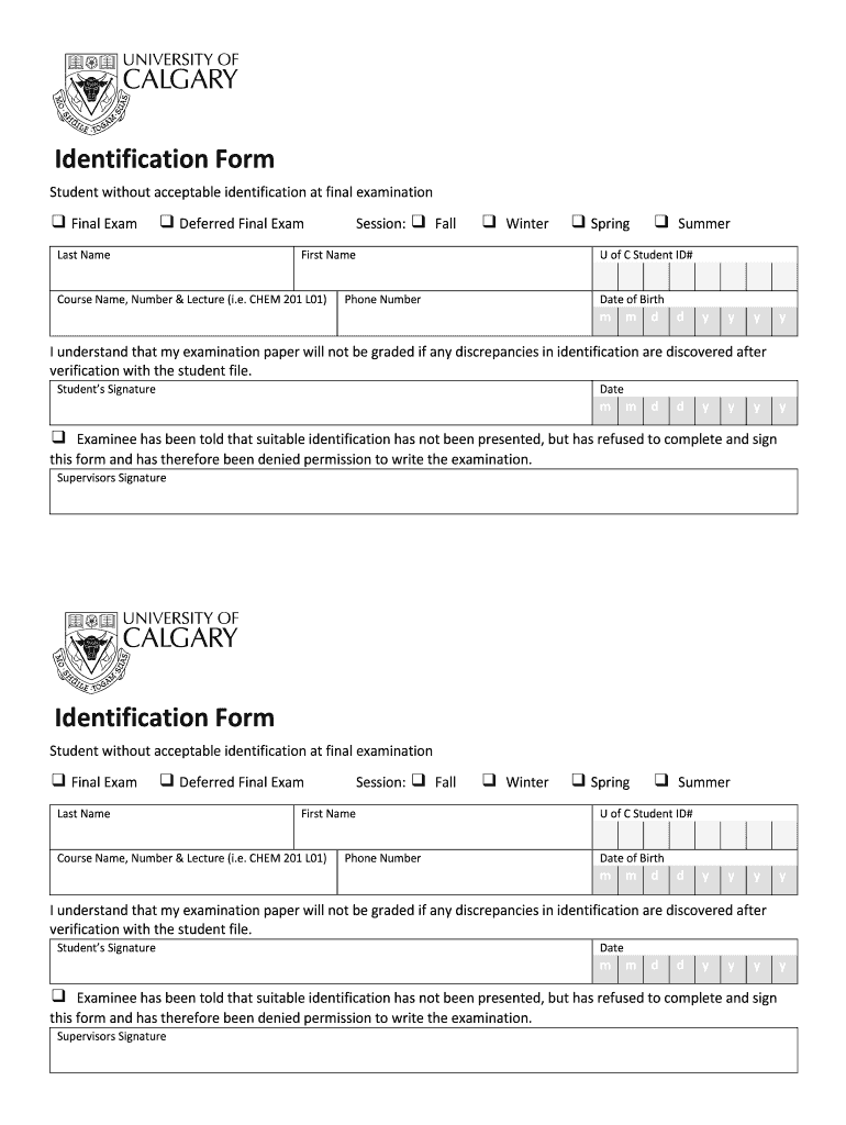 Fillable Online Identification Form for Students without Acceptable ...