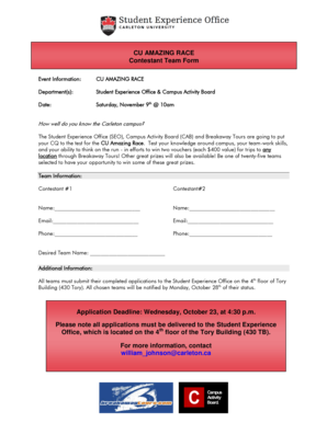 Fillable Online CU Amazing Race Application Form 2013 Fax Email Print ...