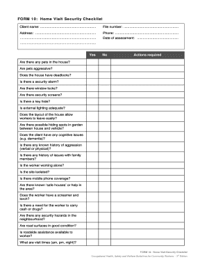 Fillable Online Form 10 - Home Visit Security Checklist 27 May 2009 ...