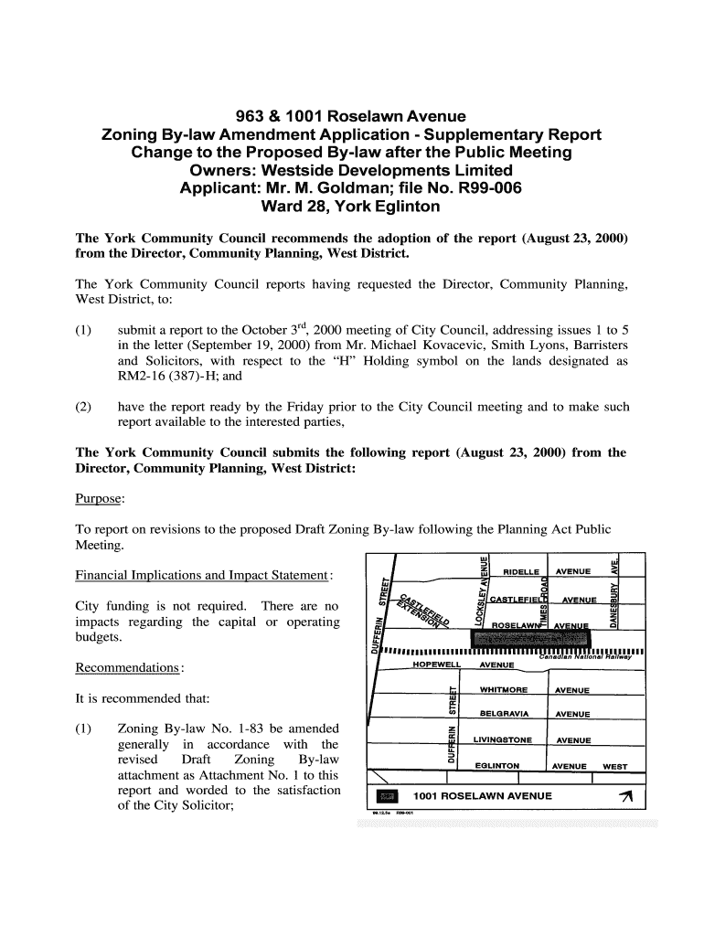 Fillable Online Zoning By-law Amendment Application - Supplementary Report Fax Email Print ...