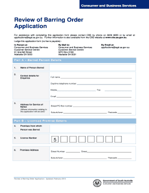 Fillable Online Application for Review of Barring Order - Consumer and ...