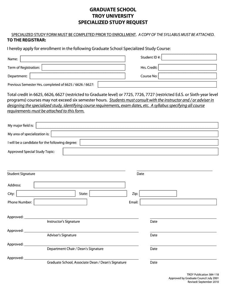 Fillable Online Graduate School Specialized Study Form Fax Email Print ...