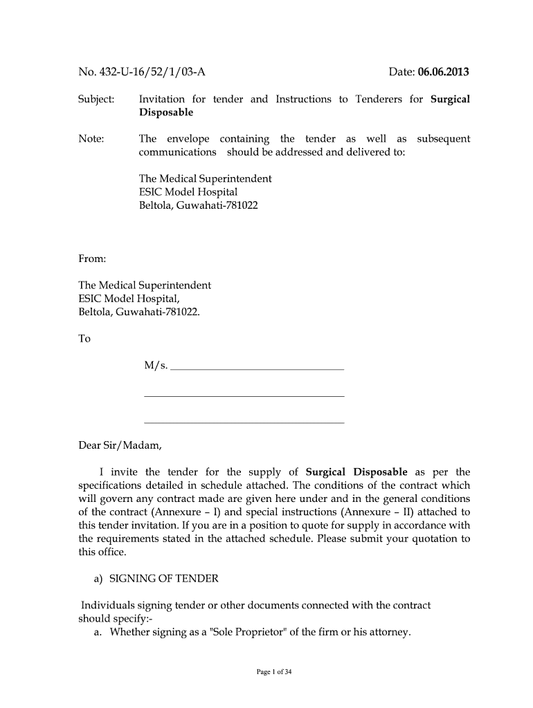 Fillable Online Invitation for tender and Instructions to Tenderers for Surgical Disposable Fax ...
