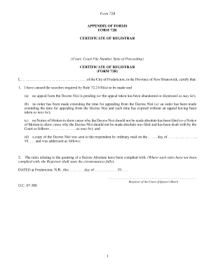 Fillable Online gnb 1 Form 72R APPENDIX OF FORMS FORM 72R CERTIFICATE ...