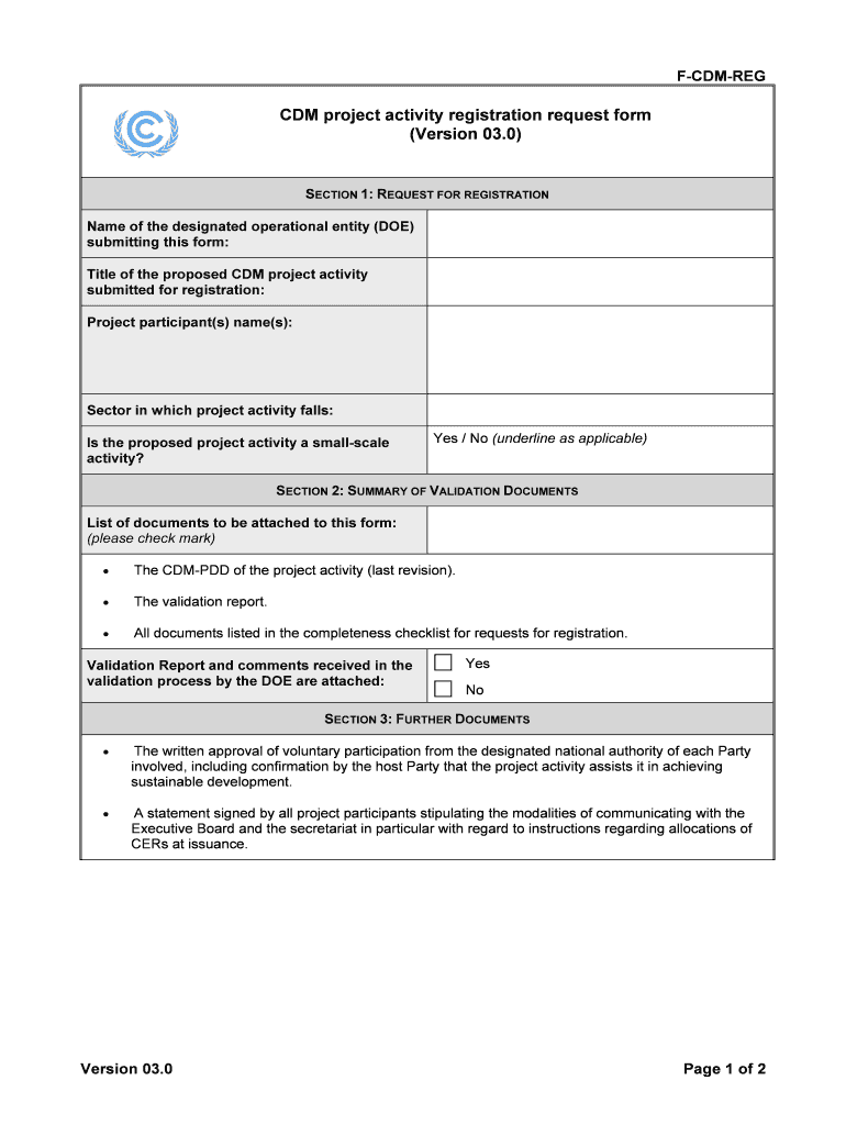 Fillable Online cdm unfccc F-CDM-REG: CDM project activity registration ...