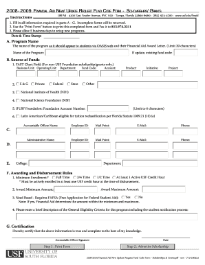 Fillable Online usfweb2 usf 2008-2009 Financial Aid New/Update Request ...
