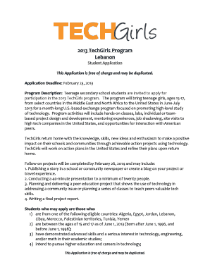 Fillable Online photos state 2013 TechGirls Program Student Application ...