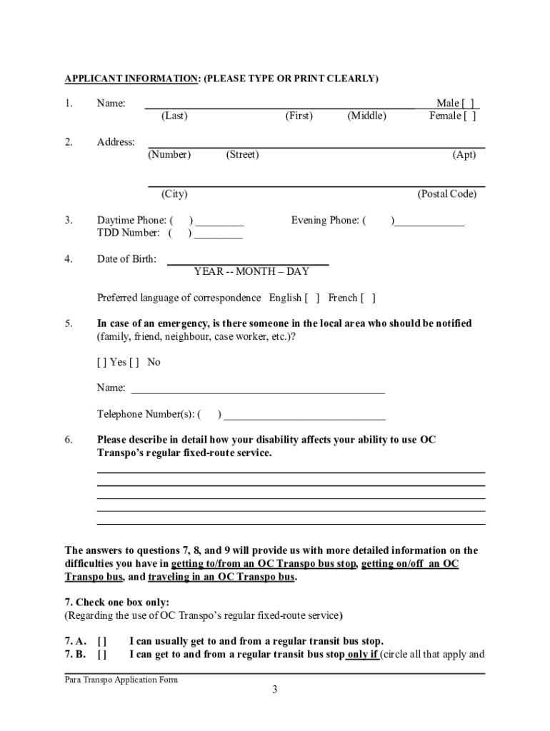 Canada Para Transpo Application Form - Fill and Sign Printable Template ...