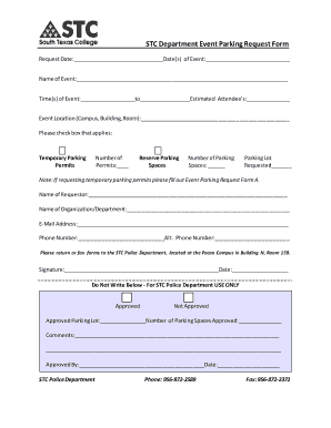 Fillable Online police southtexascollege STC Department Event Parking ...