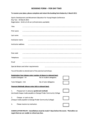 Fillable Online www2 hull ac BOOKING FORM FOR DAY TWO - www2 hull ac Fax Email Print - pdfFiller