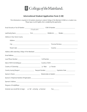 Fillable Online com International Student Application Form (I-20 ...