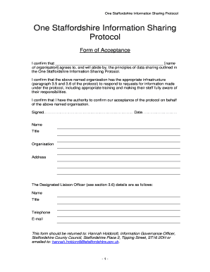 Fillable Online staffordshire gov Protocol Acceptance Form ...