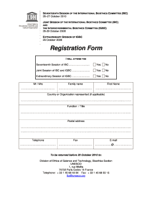Fillable Online unesco Registration Form IBC-IGBC 2010 - Unesco ...