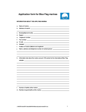 Fillable Online Application form for Blue Flag marinas Fax Email Print ...