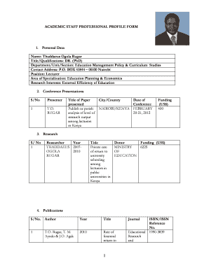 Fillable Online KU ACADEMIC STAFF PROFESSIONAL PROFILE FORM-1. Training ...