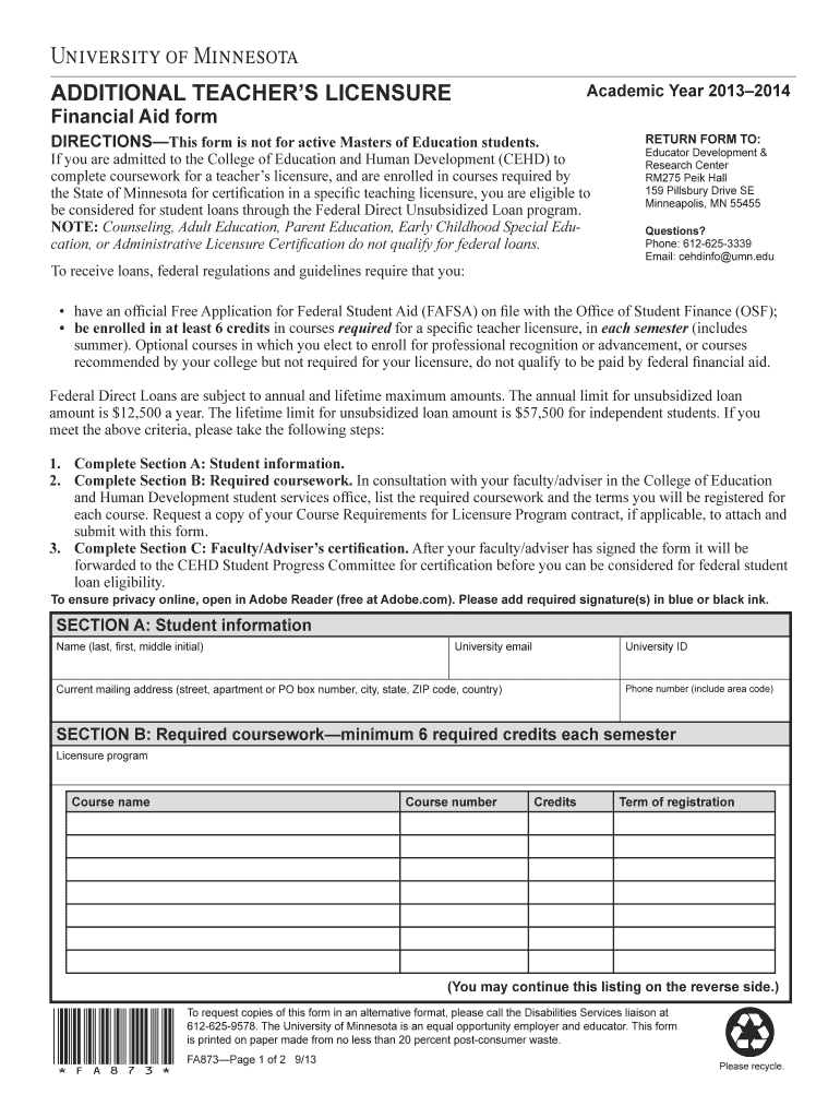 Fillable Online policy umn This form is not for active Masters of Education students Fax Email ...