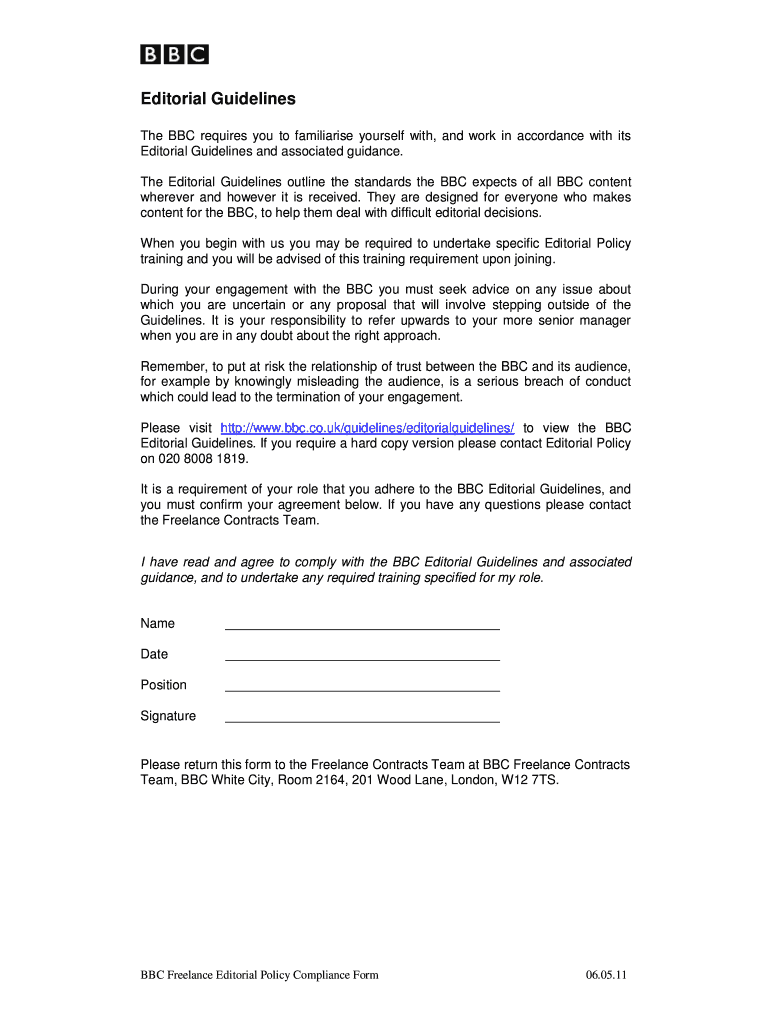 Fillable Online BBC Editorial Guidelines Compliance Fax Email Print - pdfFiller