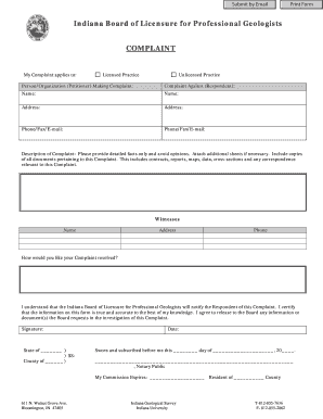 Fillable Online igs indiana Complaint Form - Indiana Geological Survey ...